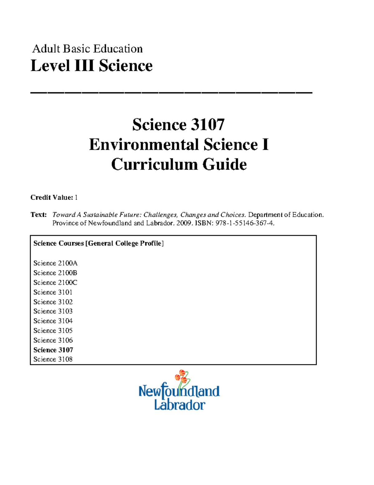 Adult Basic Education ABE 3107 Environmental Science Curriculum Guide ...