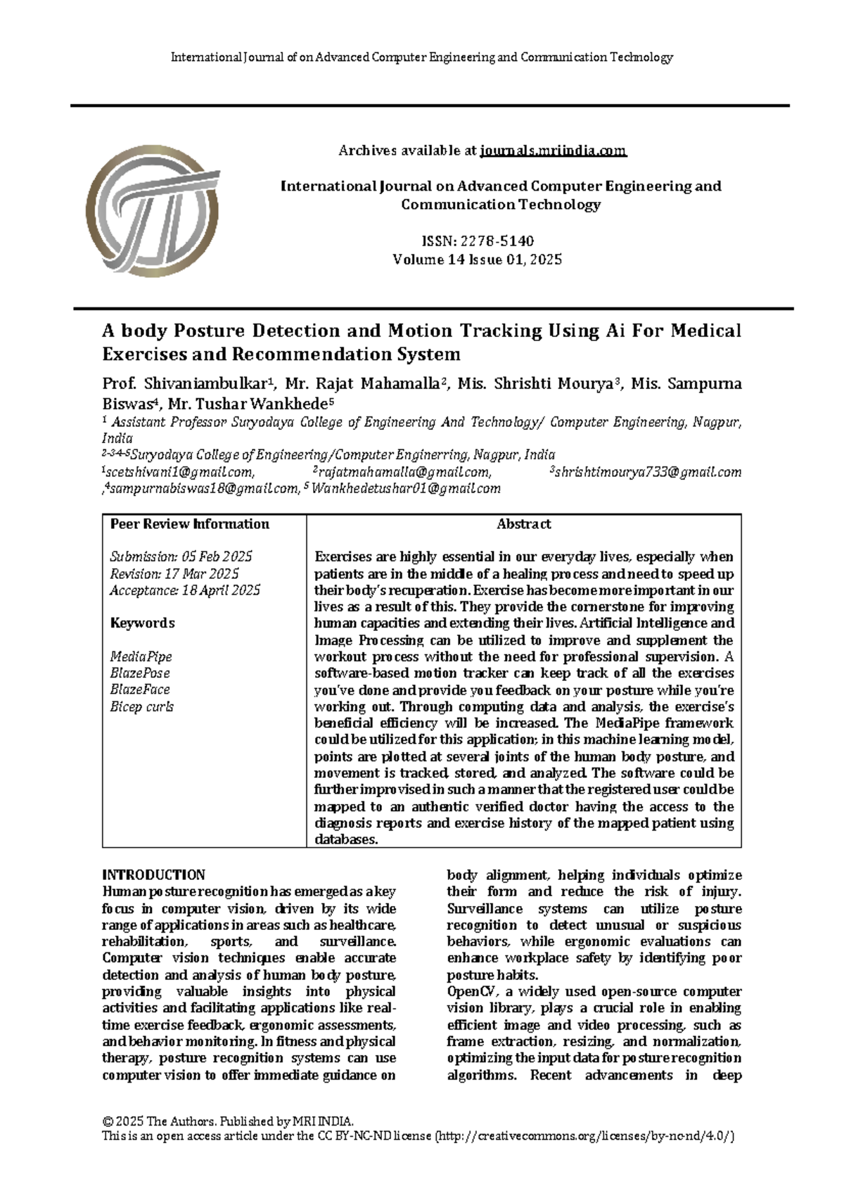 AI-Based Body Posture Detection & Motion Tracking for Medical Exercises ...