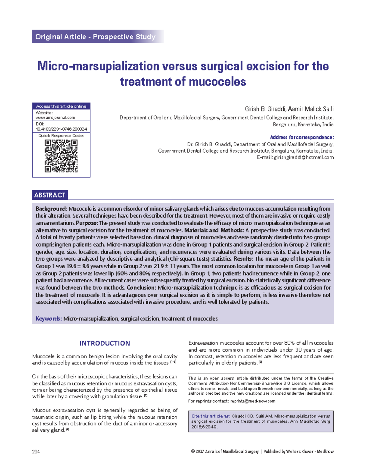 Micro-marsupialization versus surgical excision for the treatment of ...