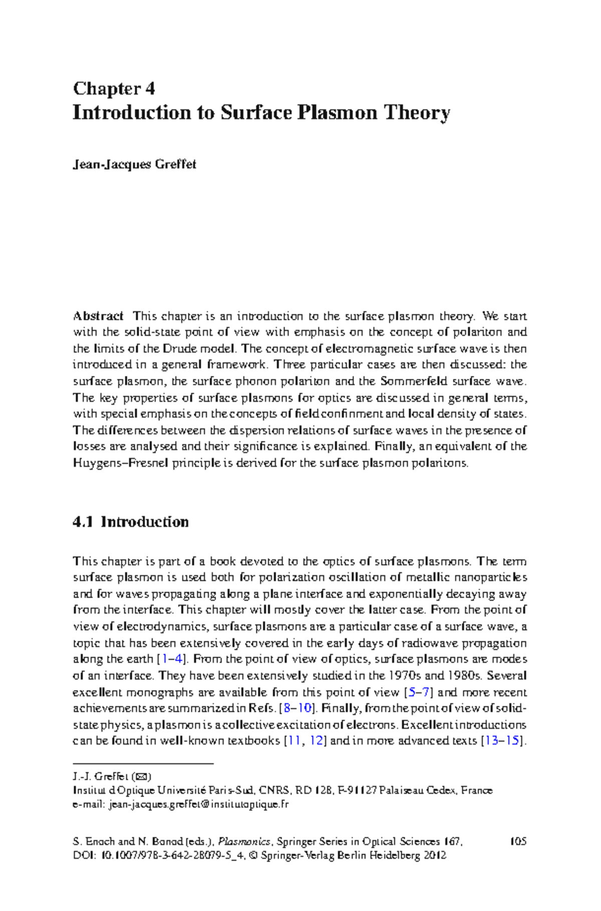 Chapter 4: Introduction to Surface Plasmon Theory (Jj-Greffet) - Studocu