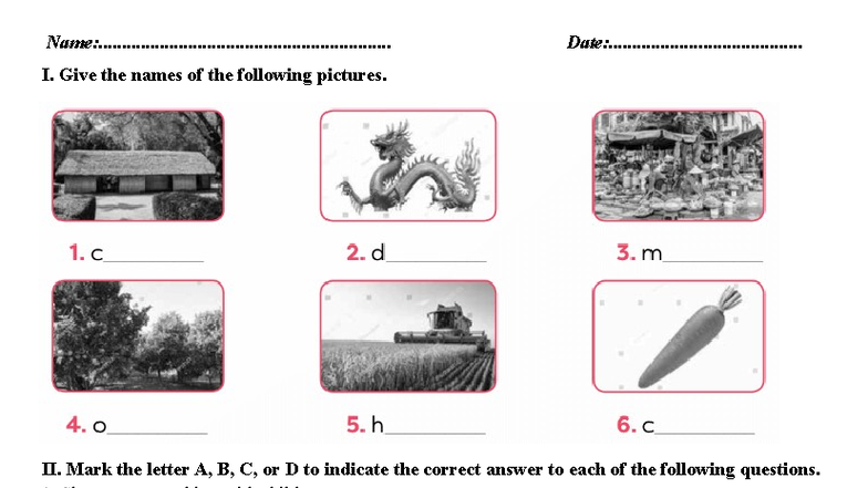 Class 5 - Unit 1: Picture Naming & Language Exercises - Studocu
