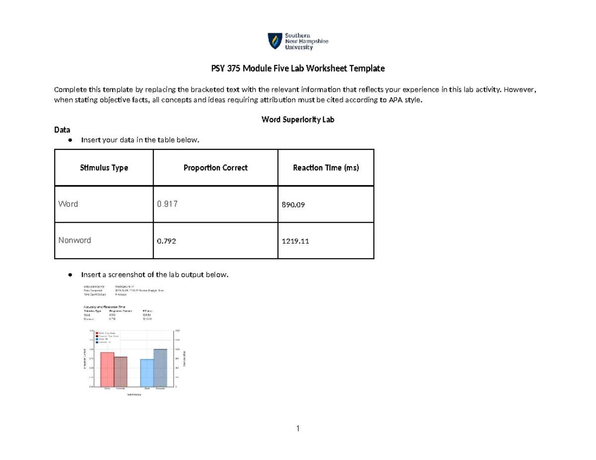 PSY 375 Module Two Lab Worksheet: Data Analysis and Findings - Studocu