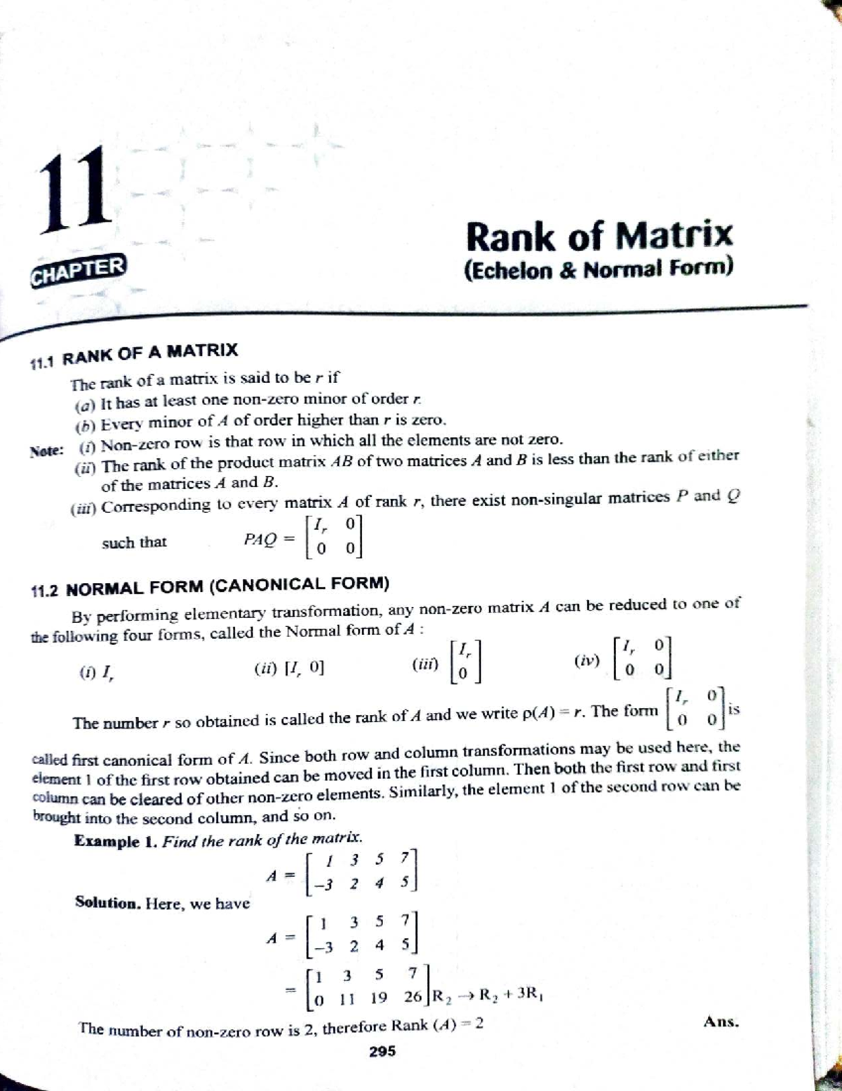 Rank of Matrix and Echelon Normal Form (MATH 1) - Studocu