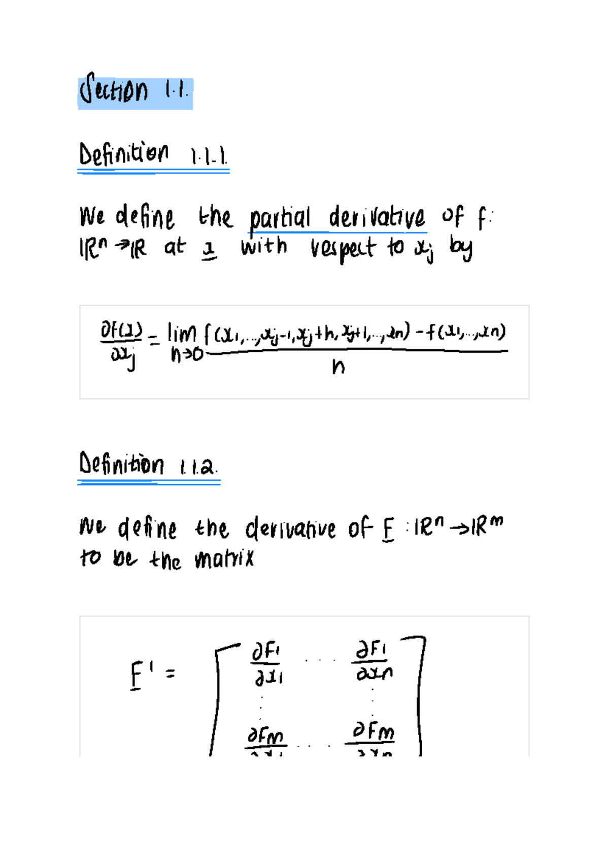 Chapter 1.1: Definitions and Theorems in Multivariable Calculus - Studocu