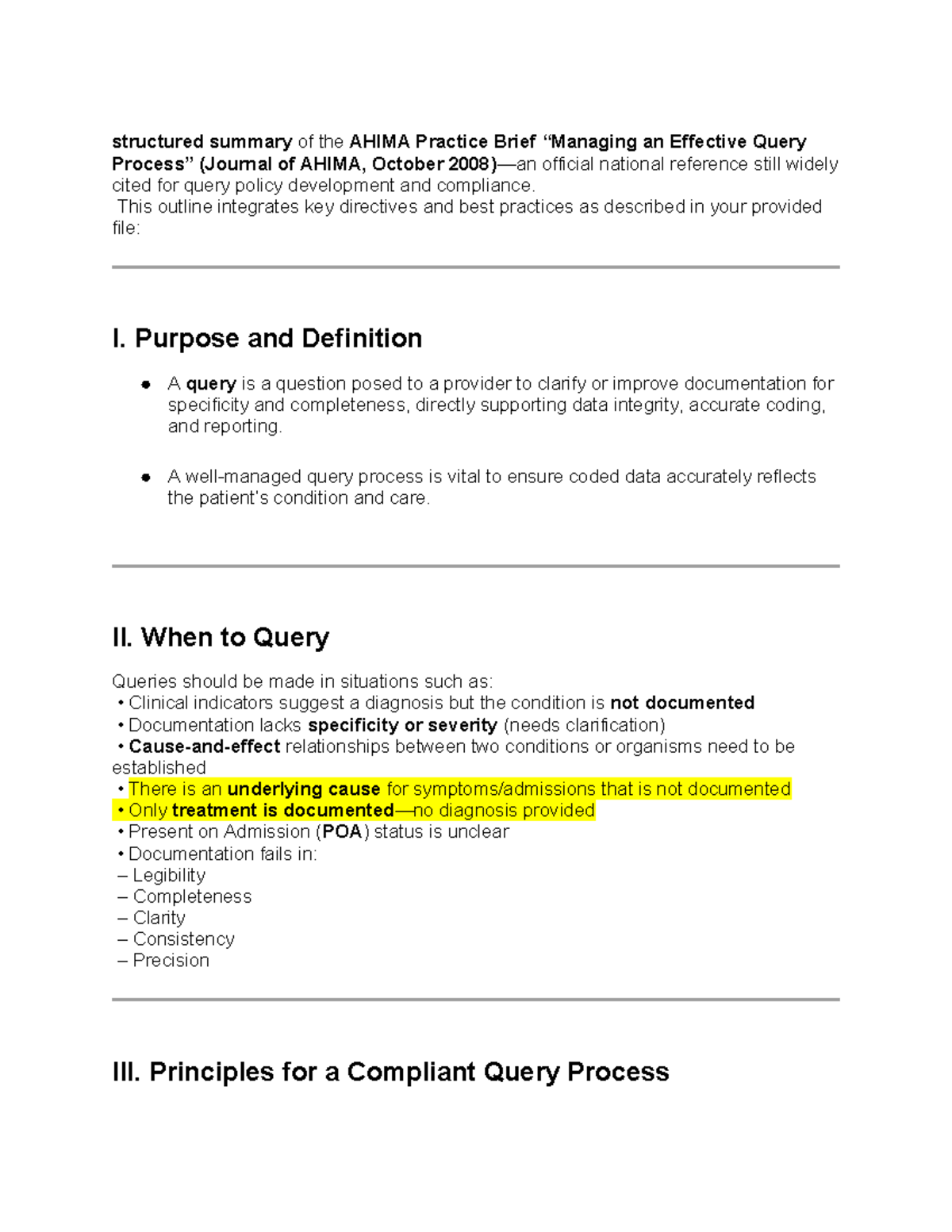 Physician Query Compliance Guidelines - AHIMA Practice Brief 2025 - Studocu
