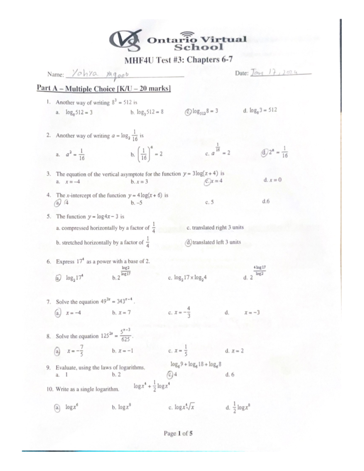 Unit 3 Test - Advanced Functions Overview and Key Concepts - Studocu
