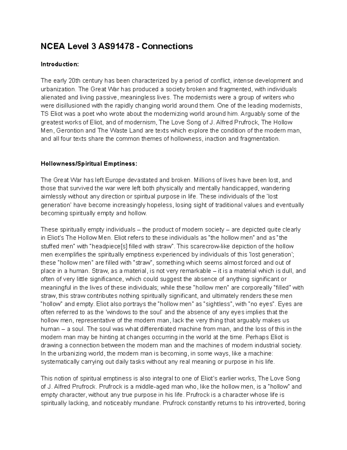 NCEA Level 3 AS91478 Connections: Modernism and the Human Condition ...