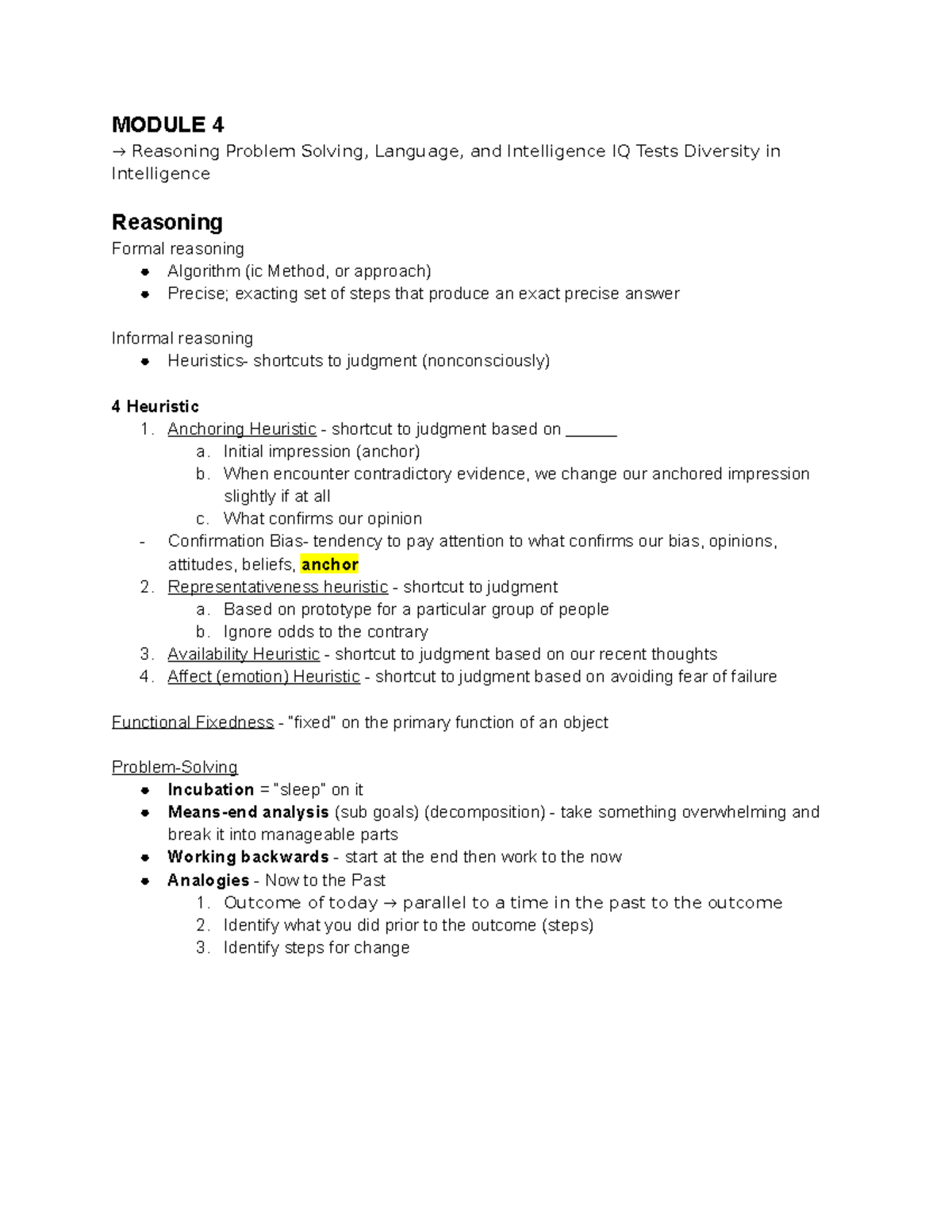 EXAM 2 Module 4 Module 5 - EXAM 2 review and practice - MODULE 4 → Reasoning Problem Solving ...
