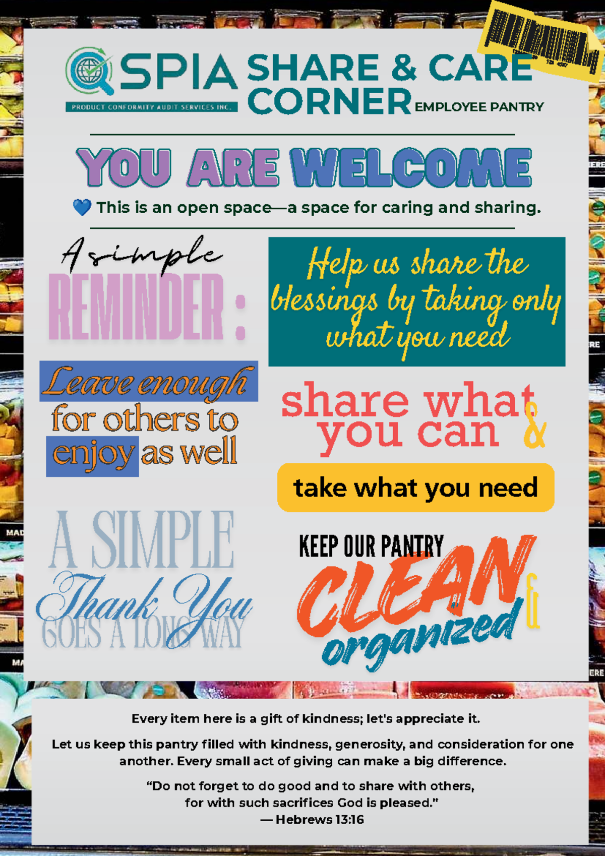 SHARE CARE CORNER EMPLOYEE PANTRY: A Space for Kindness - Studocu
