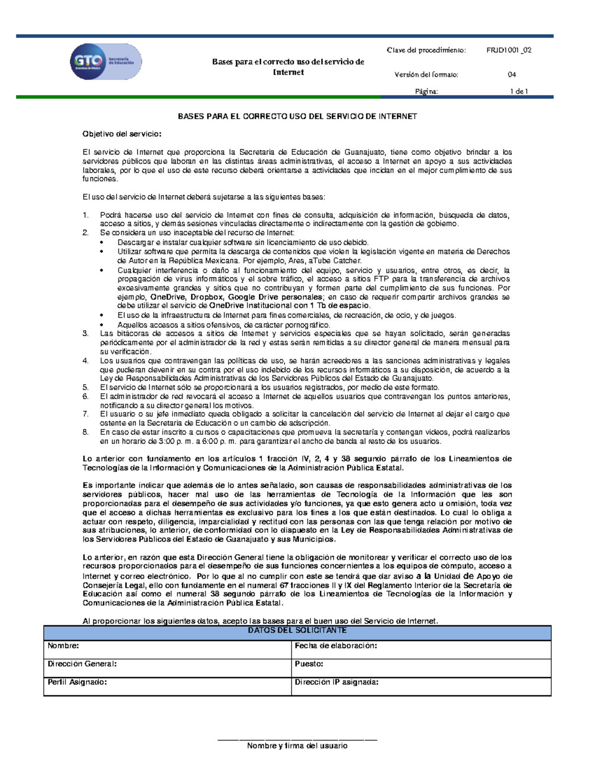 Bases PARA EL Correcto USO DEL Servicio DE Internet verf - Bases para ...