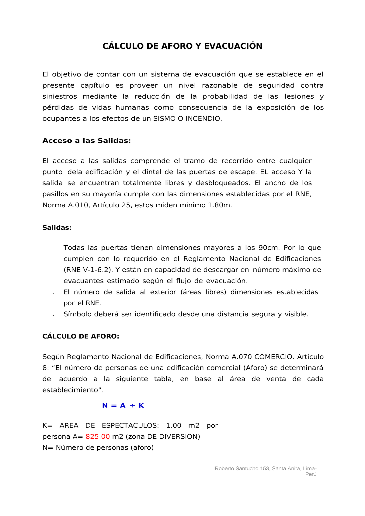 Cálculo de Aforo y Evacuación en Edificaciones Comerciales RNE - Studocu