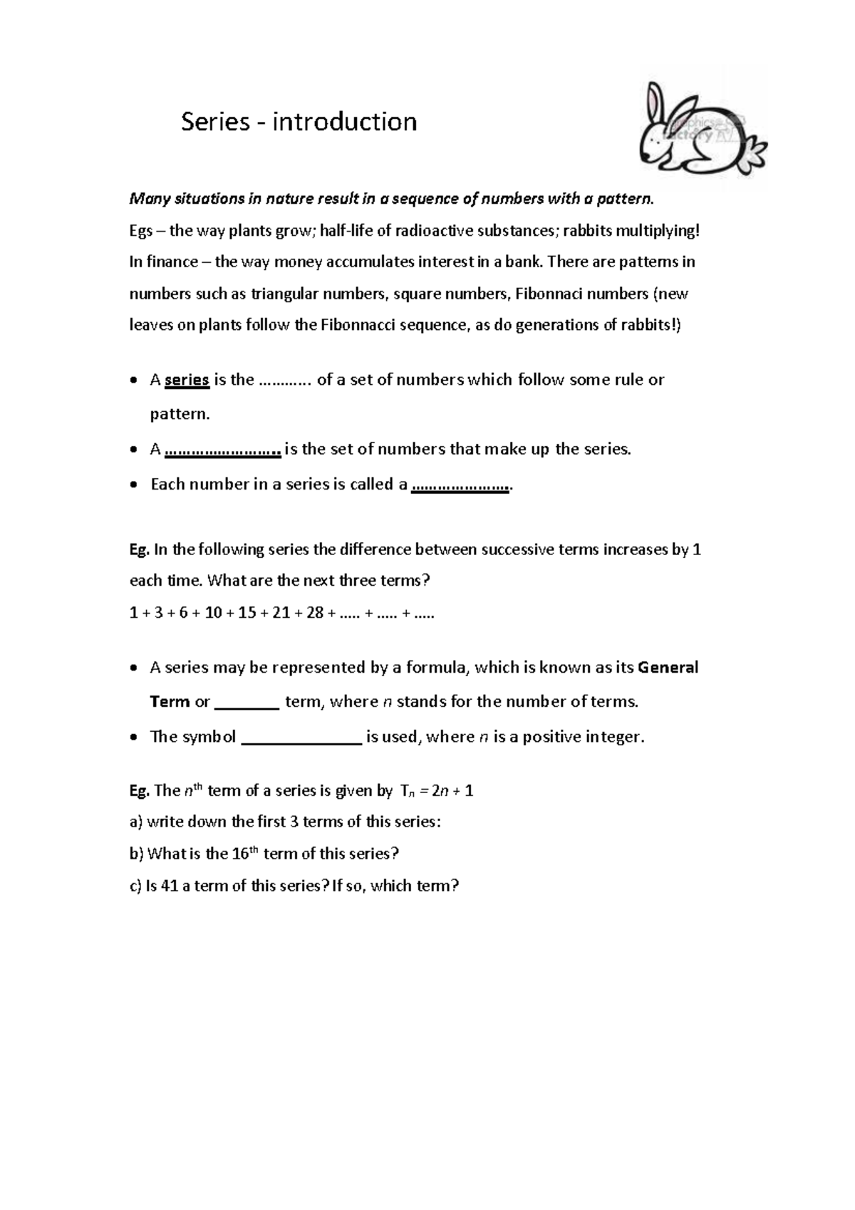 1. Series Introduction: Understanding Patterns in Numbers - Studocu