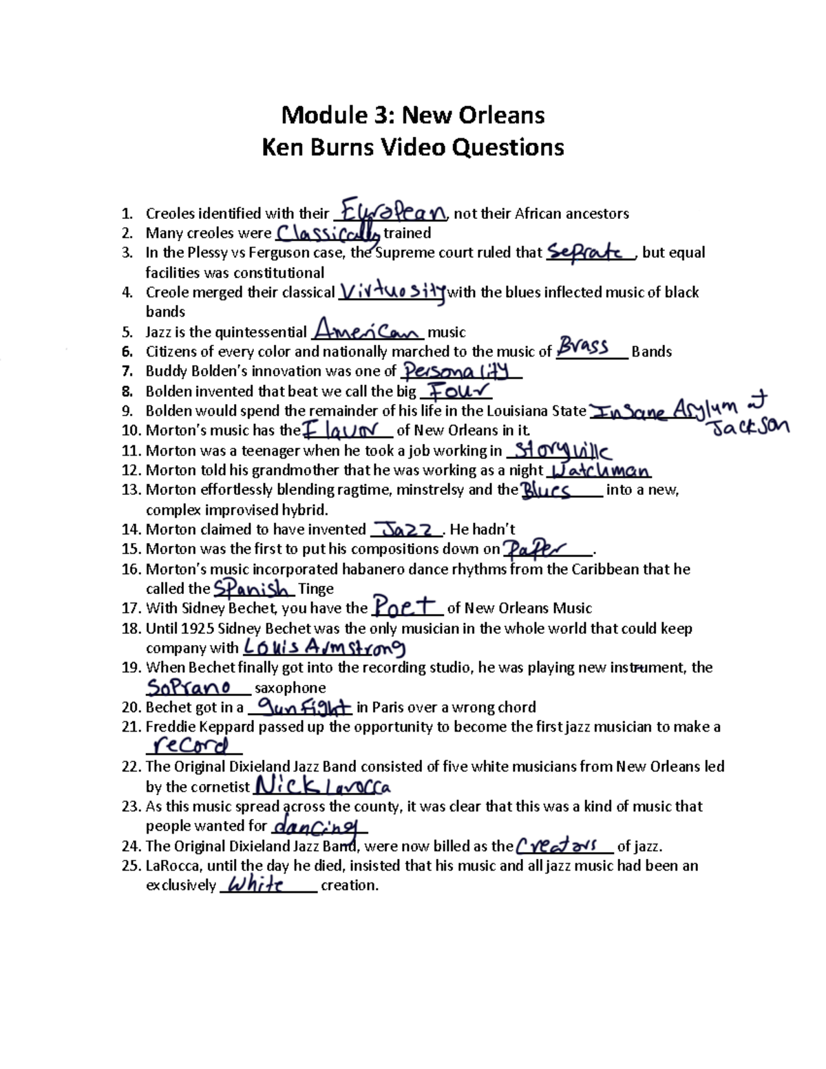 Module 3: New Orleans - Ken Burns Video Questions and Insights - Studocu