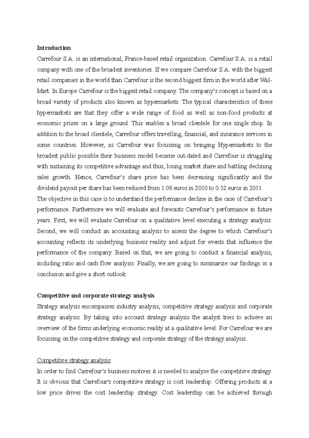 Carrefour Strategy Analysis: Examining Competitive and Corporate ...