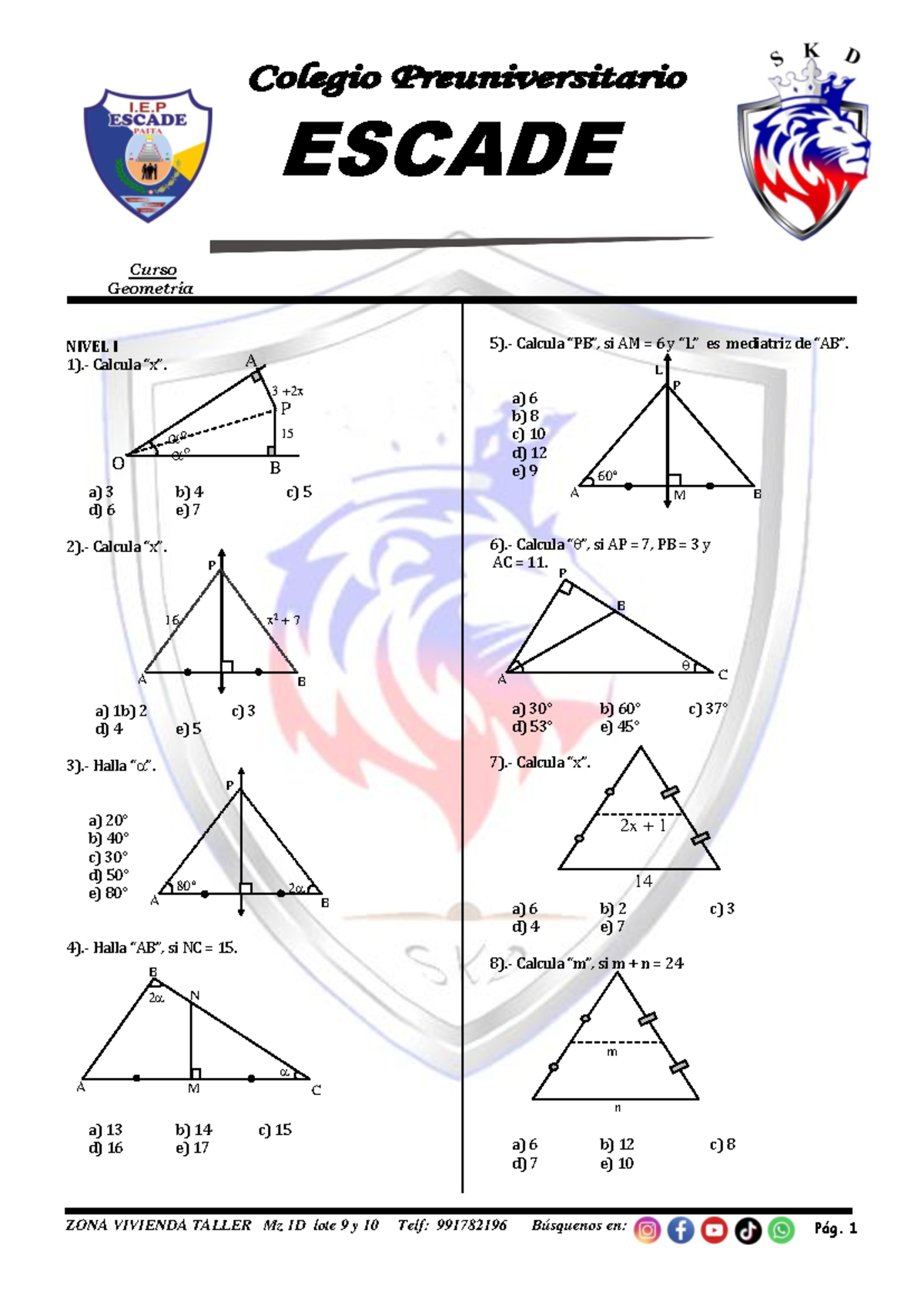 Congruencia de triangulos escade - ESCADE Curso Geometría NIVEL I 1 ...