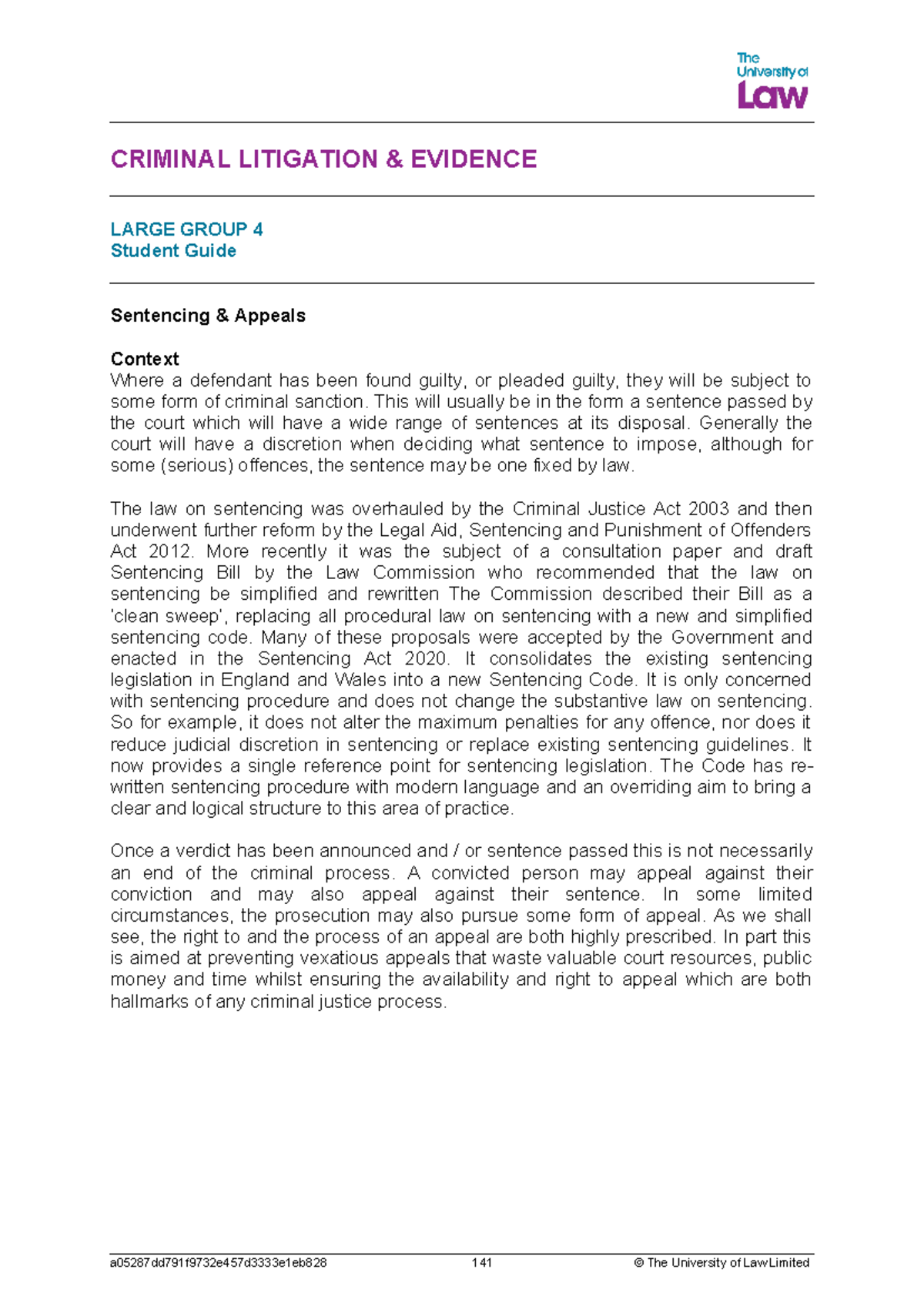 Crim Lit Large Group 4: Sentencing & Appeals Student Guide - Studocu