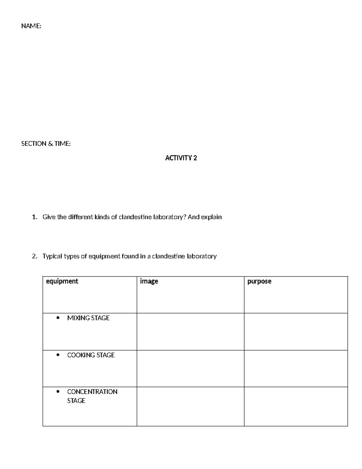 Chapter 2 Activity - HEAVEN - NAME: SECTION & TIME: ACTIVITY 2 Give the ...