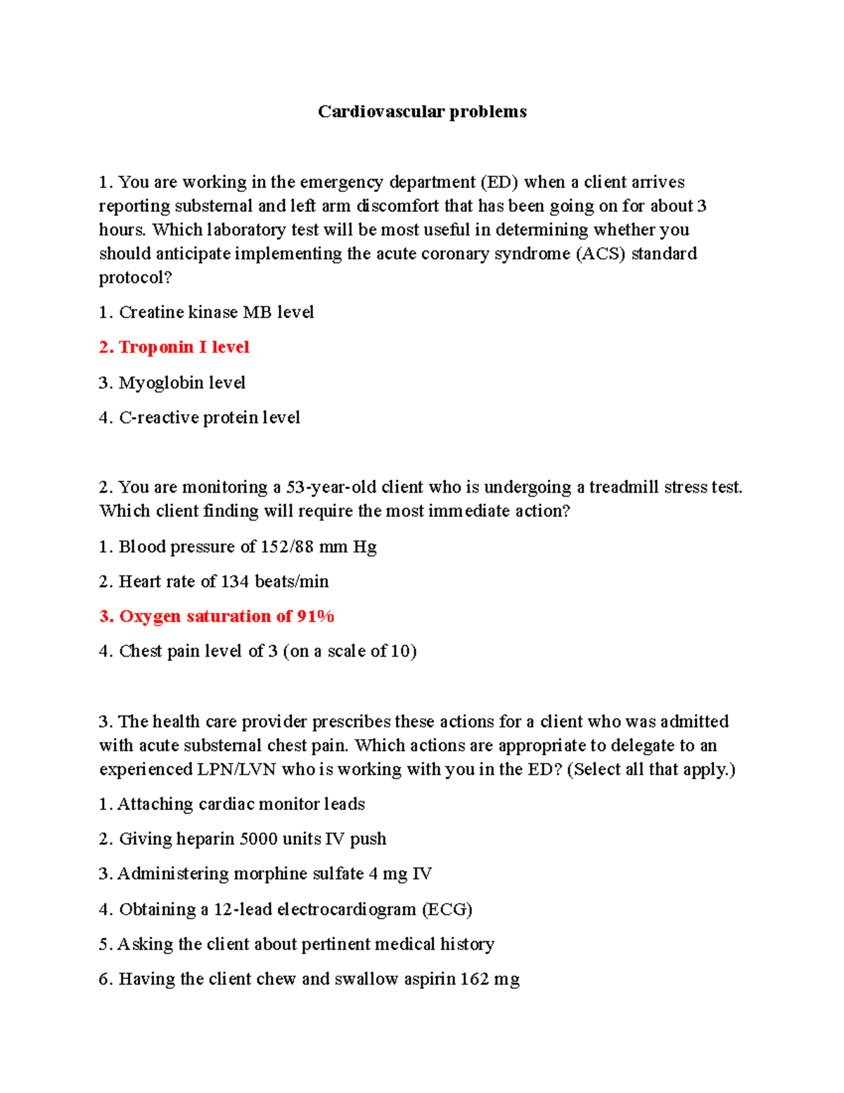 Cardiovascular Problems Study Guide: Key Concepts & Interventions - Studocu