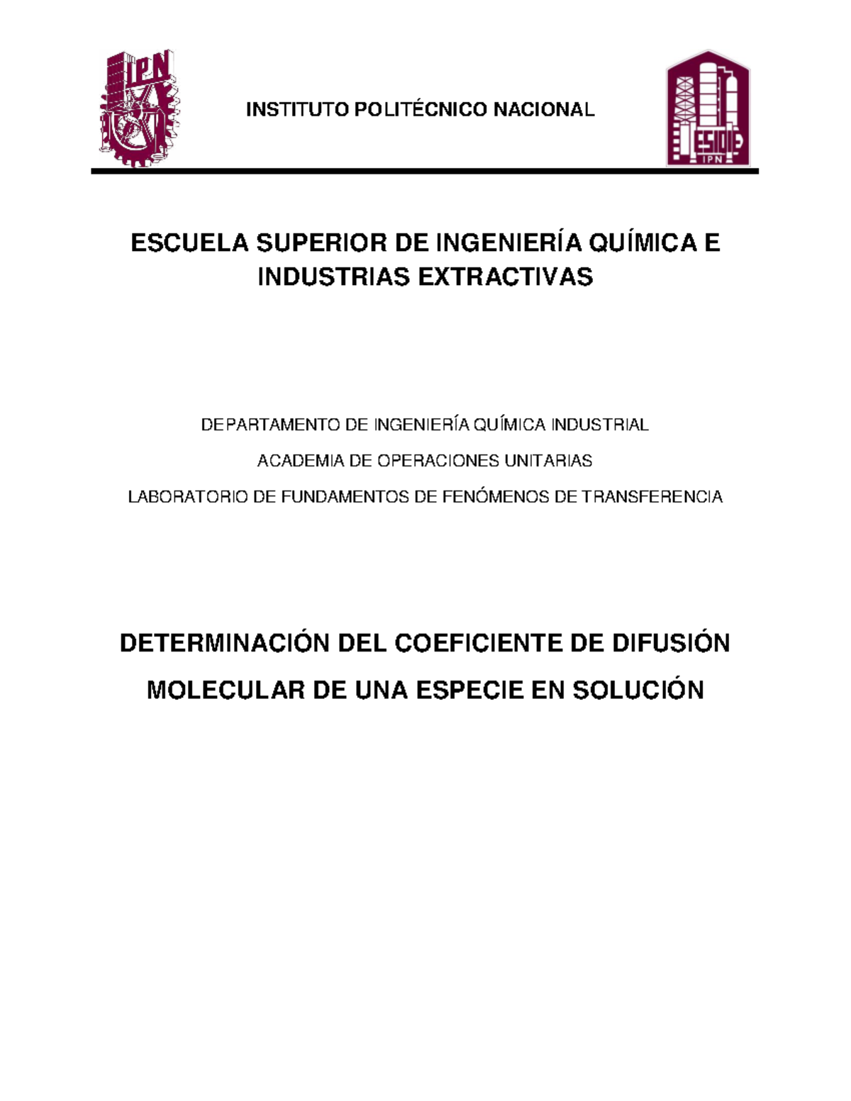 Determinación del coeficiente de difusión molecular en solución - 2019 - Studocu