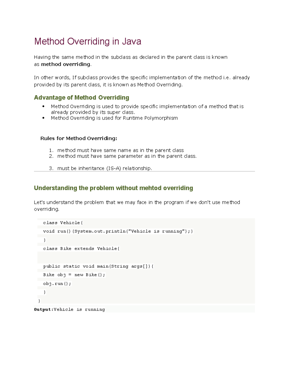 Method Overriding in Java - Final Exam Notes for ACT 101 - Studocu