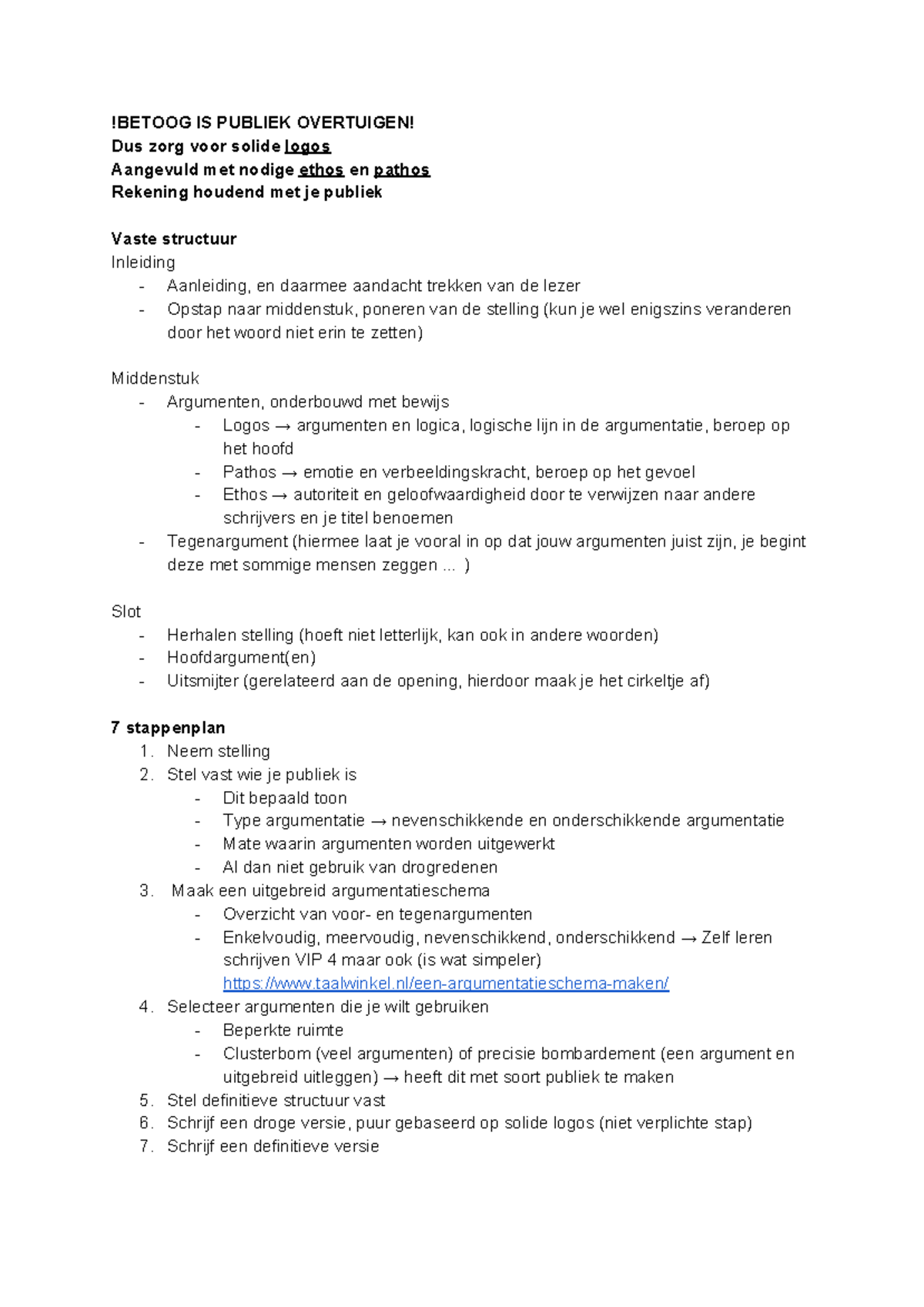 Betoog Aantekeningen voor Effectieve Argumentatie en Structuur ...