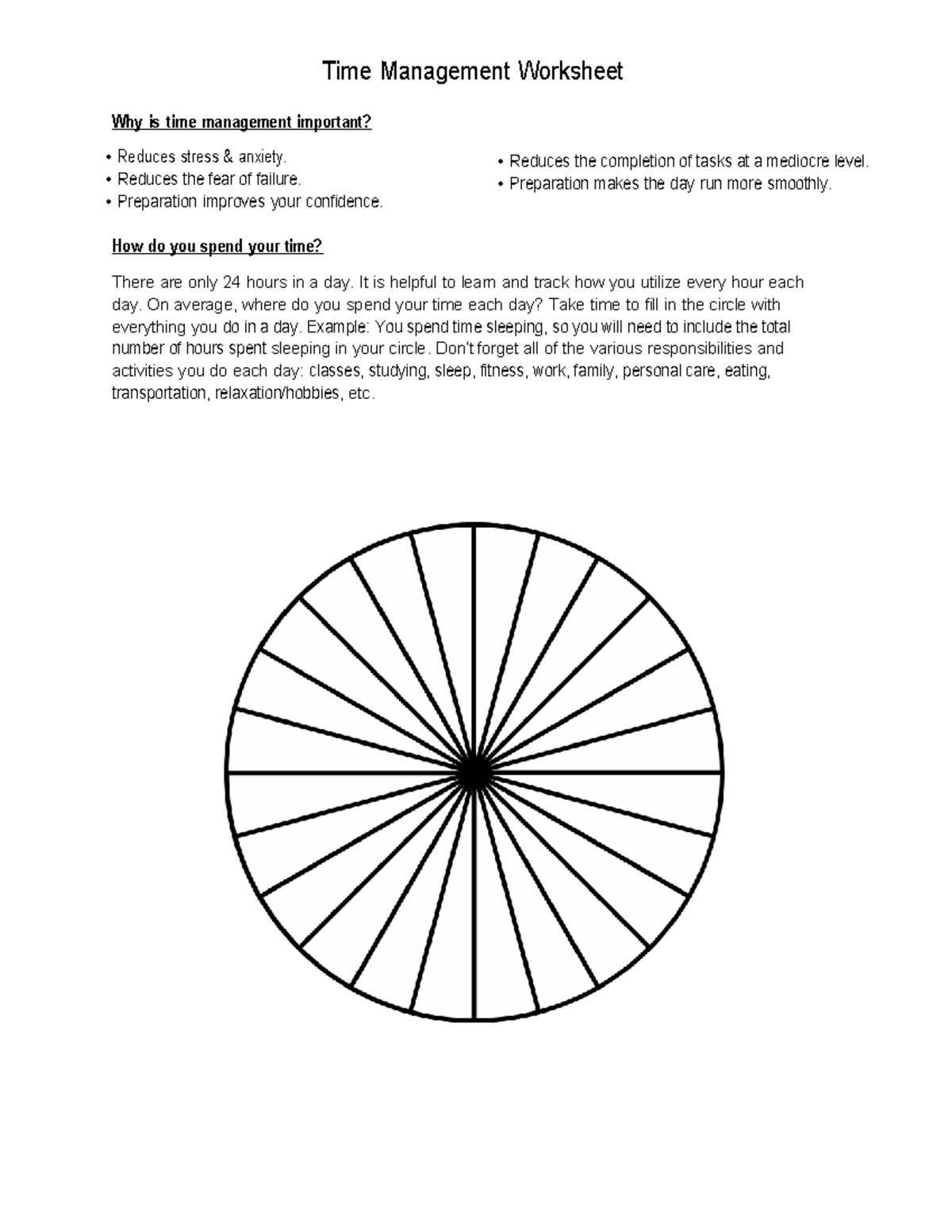 Time Management Worksheet: Strategies for Effective Time Use - Studocu