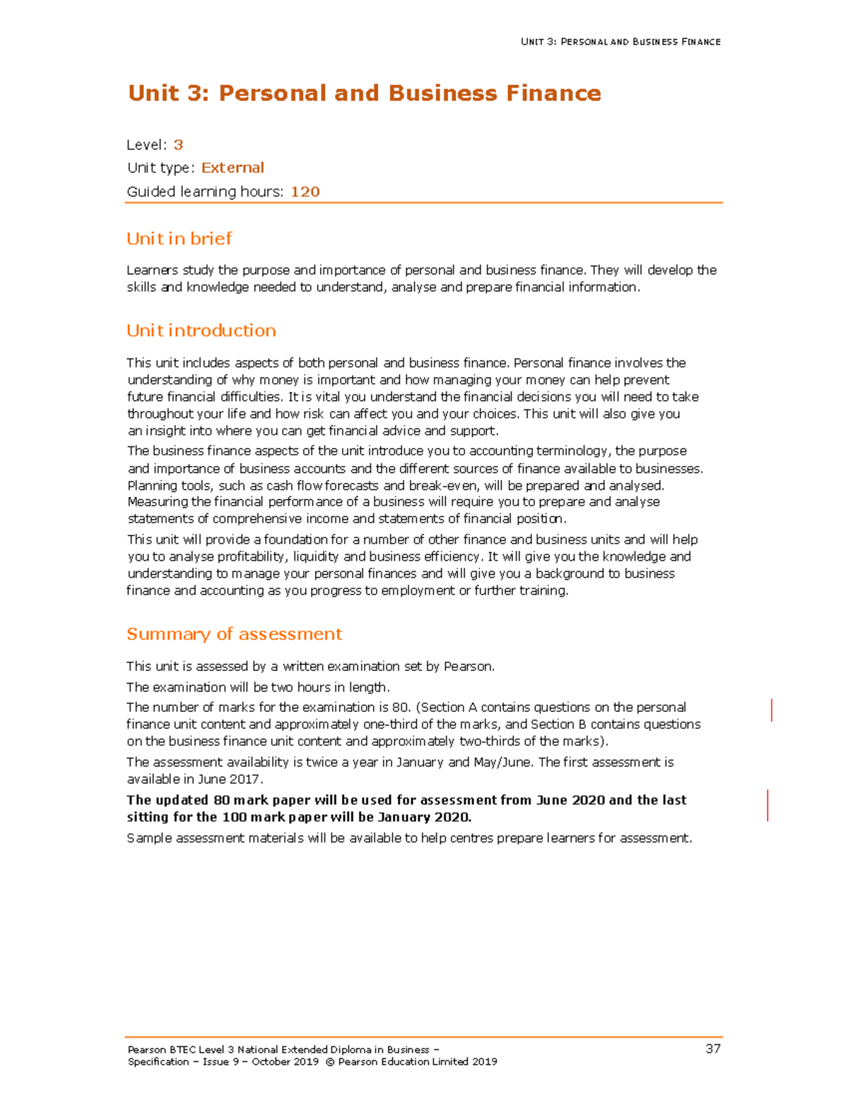 Unit 3: Personal and Business Finance Overview and Assessment Guide ...