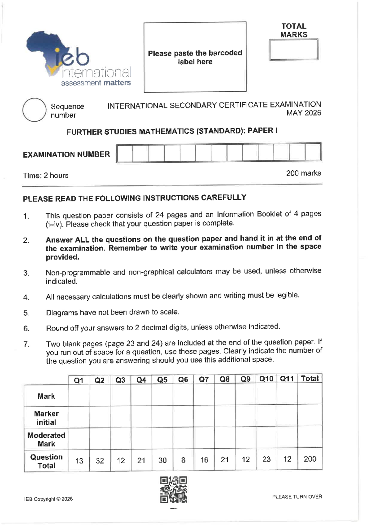 2026 May ISC FS Maths P1 - Exam Paper and Instructions - Studocu