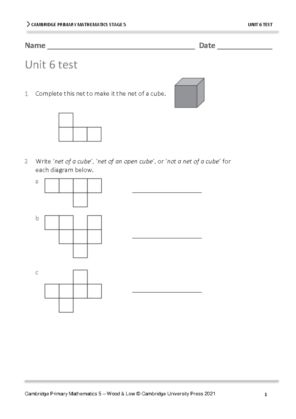 Cambridge Primary Maths 5 Unit 6 Test - 2nd Edition - Studocu