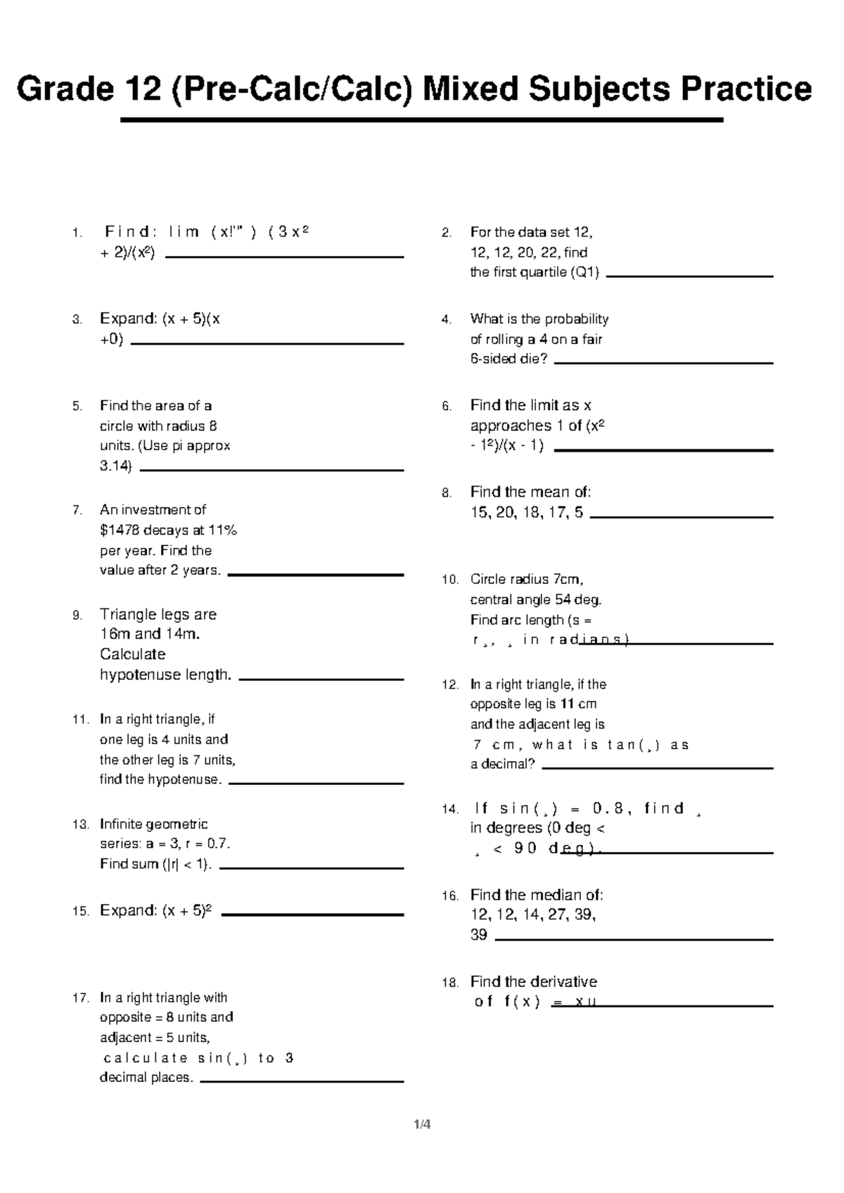 Grade 12 Calc Mixed Subjects Practice 1 Solutions - Studocu