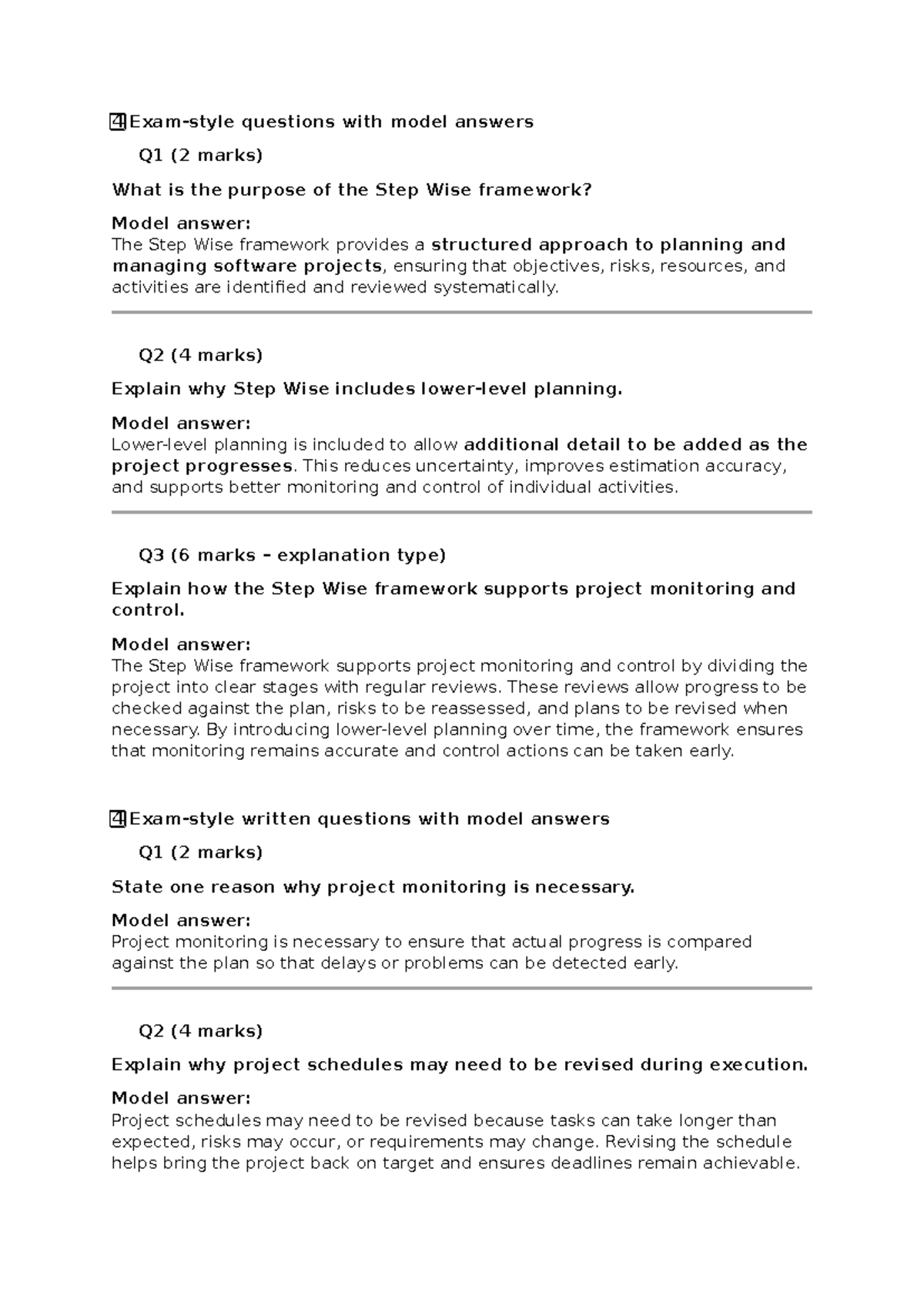 New Exam Questions - Q&A Notes for Software Project Management - Studocu