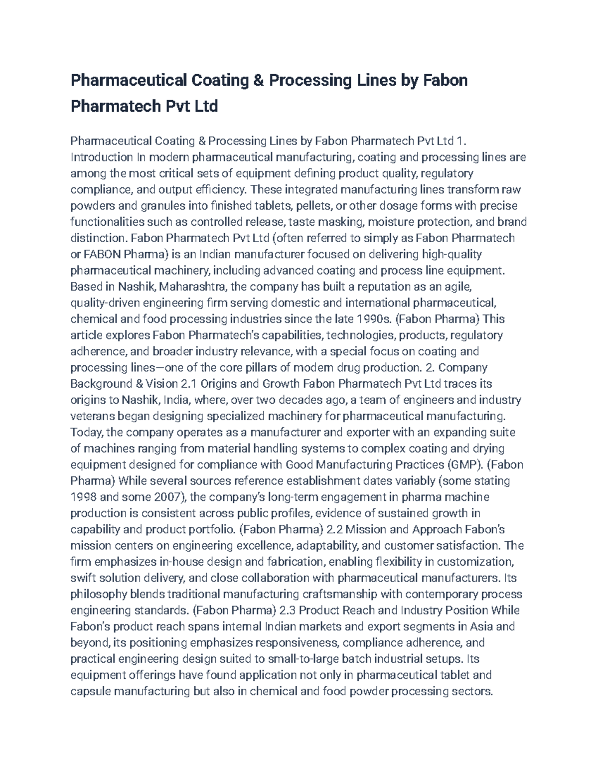 Pharmaceutical Coating & Processing Lines Overview - Fabon Pharma - Studocu