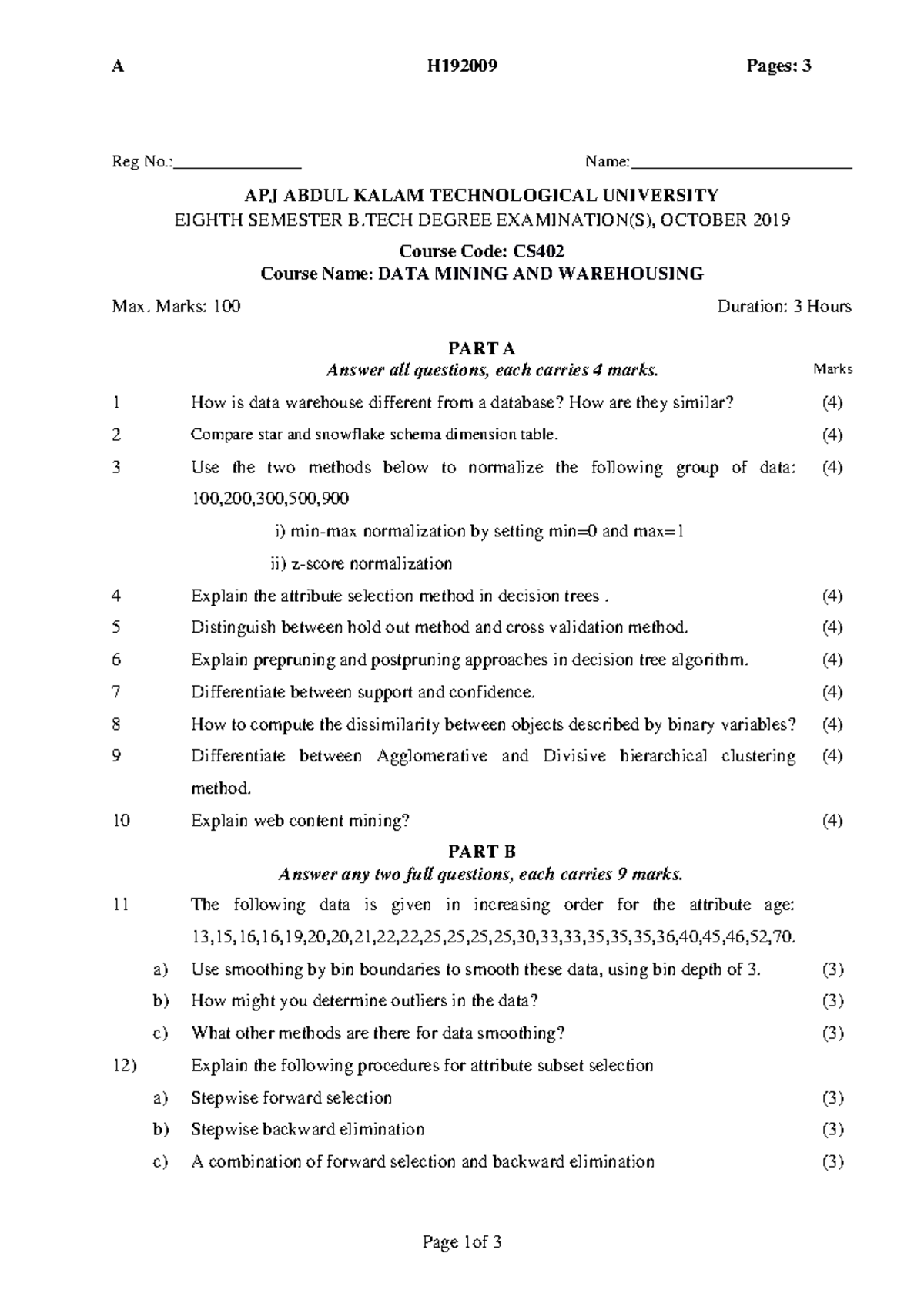 Distributed computing oct CSt402-Question paper - A H192009 Pages: 3 ...