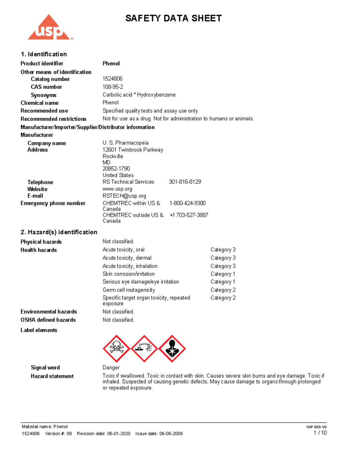 Fenol - MSDS - SAFETY DATA SHEET 1. Identification Product identifier ...