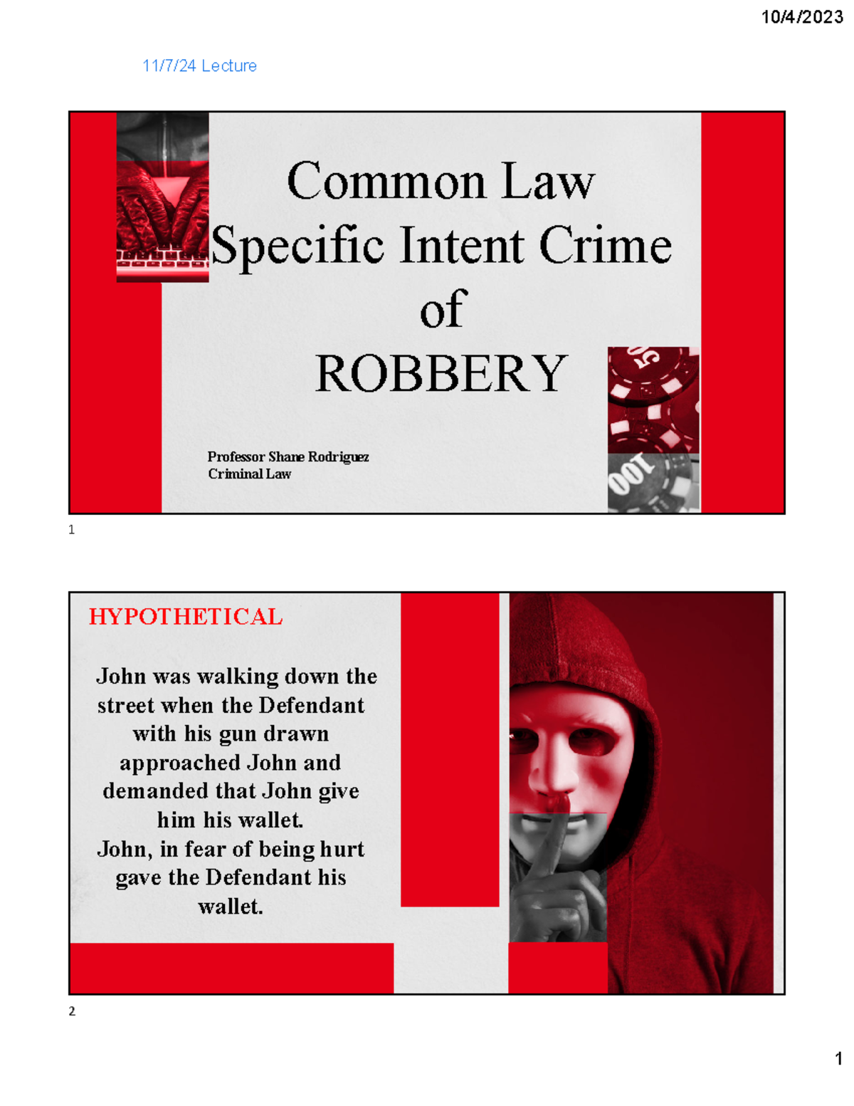 Common Law Robbery: Key Elements and Hypotheticals 11-7-24 - Studocu