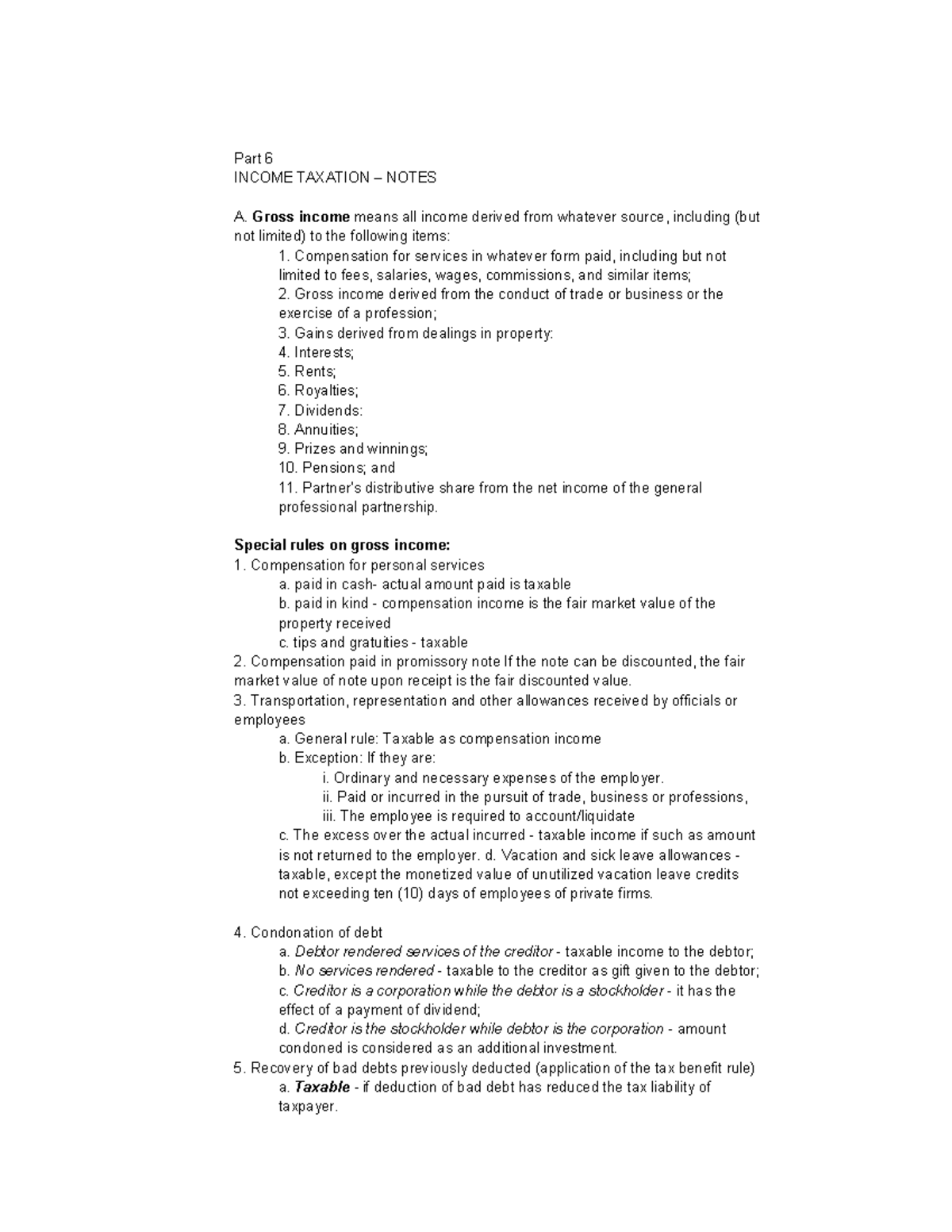 Open folder Taxation 5 - Notes - Part 6 INCOME TAXATION – NOTES A ...
