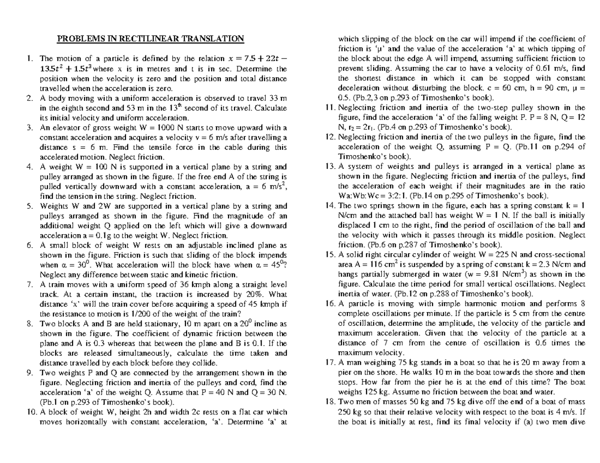 Dynamics of Rectilinear Motion Problems - Studocu