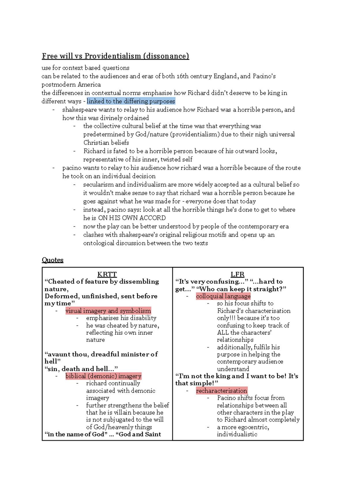 Module A: Free Will vs. Providentialism in Richard III and Pacino's ...