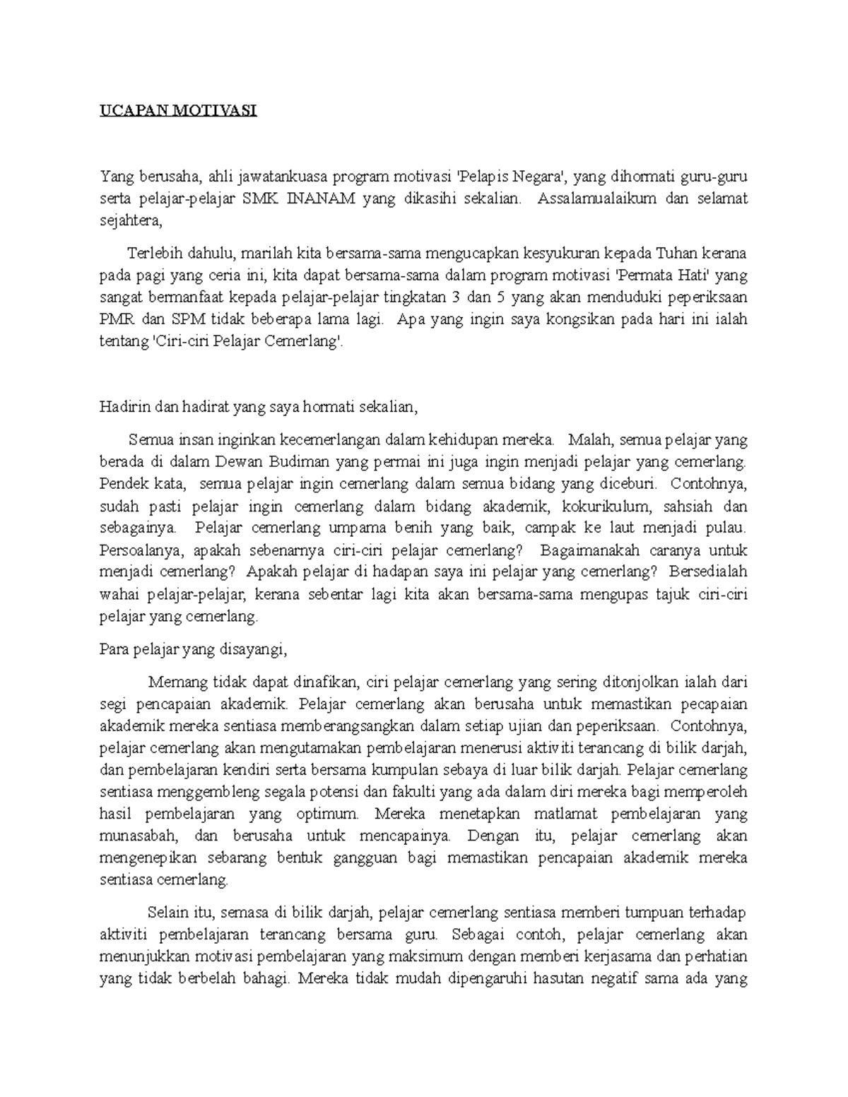 Ucapan Motivasi - notes - UCAPAN MOTIVASI Yang berusaha, ahli ...