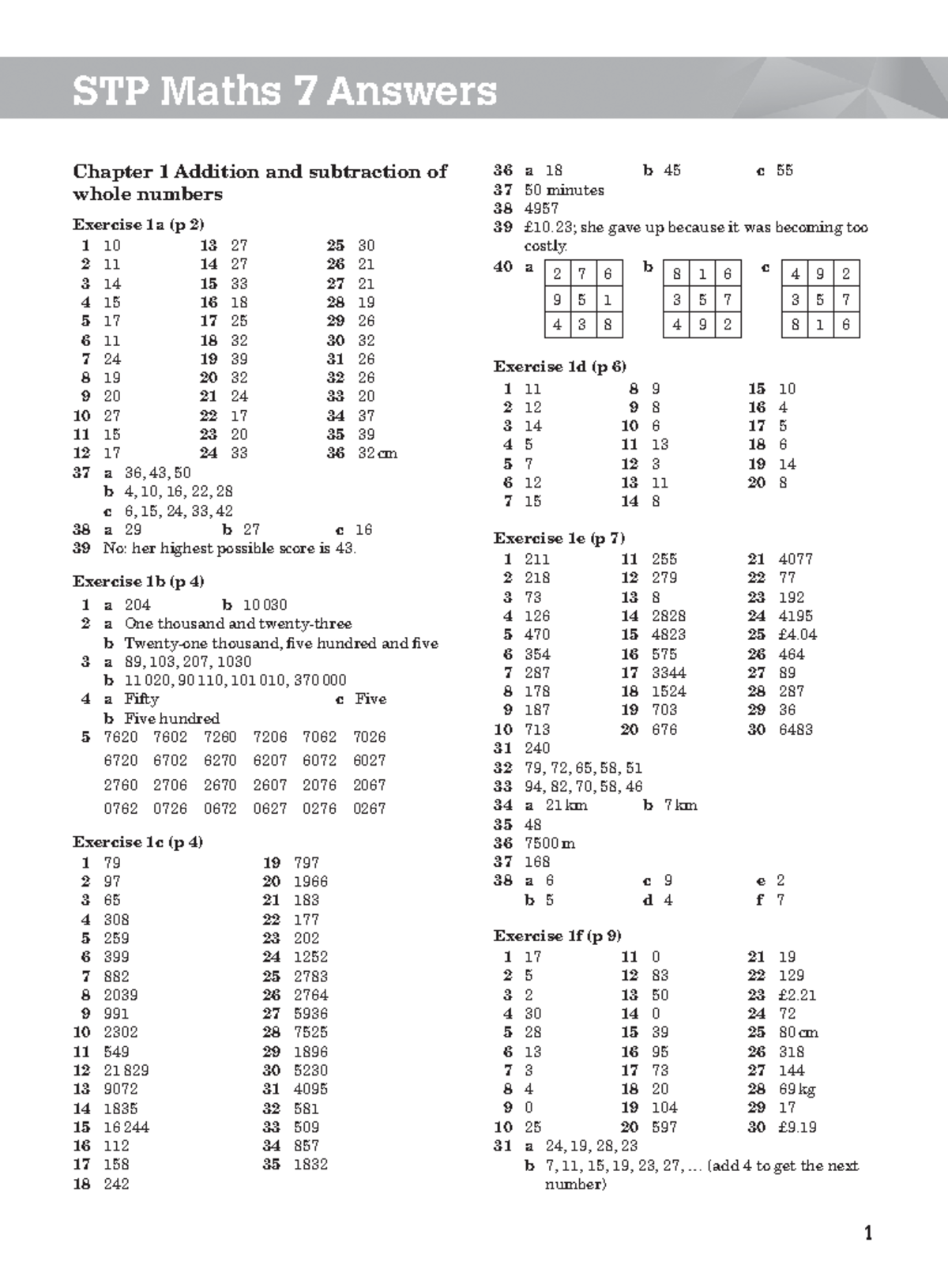STP Maths 7: Answers Key for Chapter Exercises 001-047 - Studocu