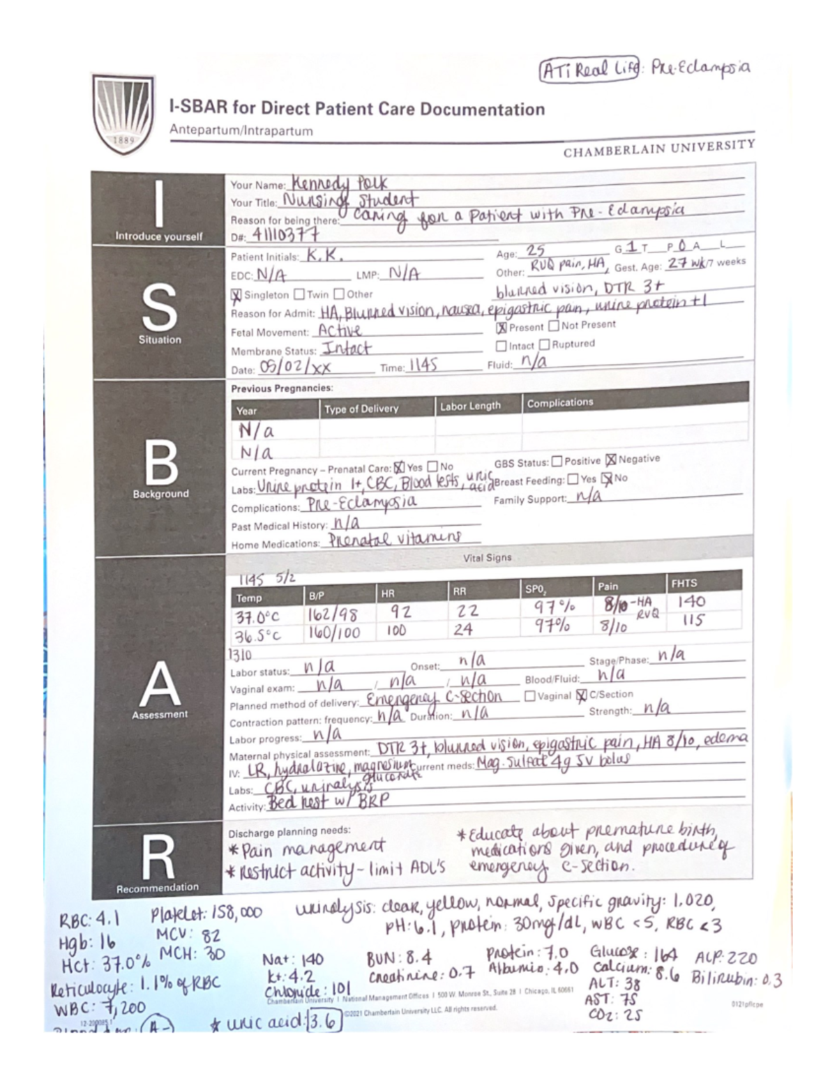 Isbar Preeclampsia - ATi Real life for Direct Patient Care ...