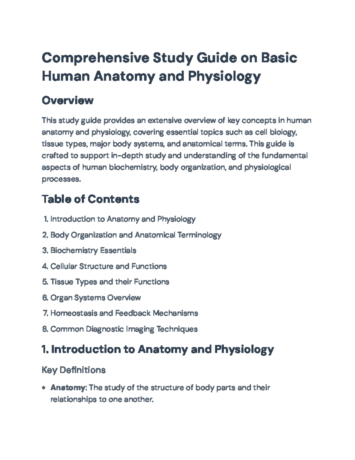 Comprehensive Study Guide: Human Anatomy & Physiology Overview ...