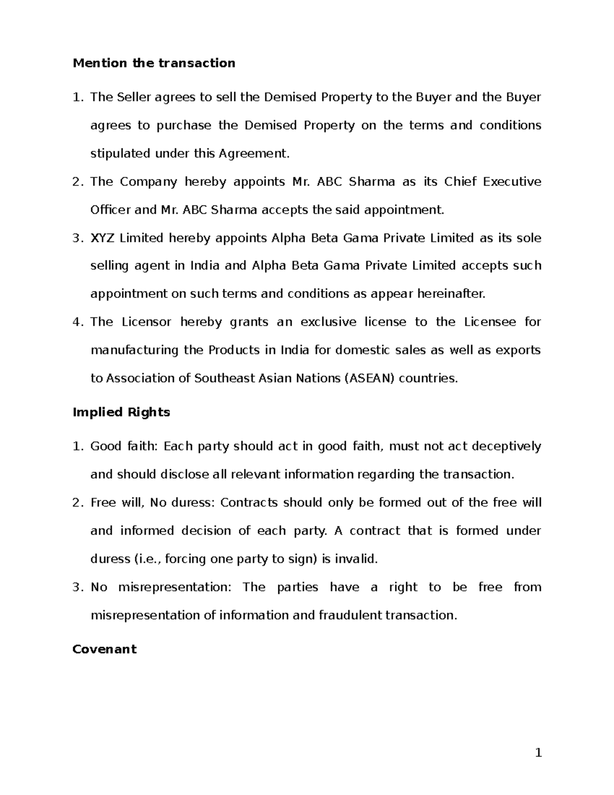 Business Translation Handout 4: Transaction Agreements and Terms - Studocu