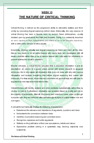 THE Nature OF Critical Writing - Transitioning from Critical Reading to ...