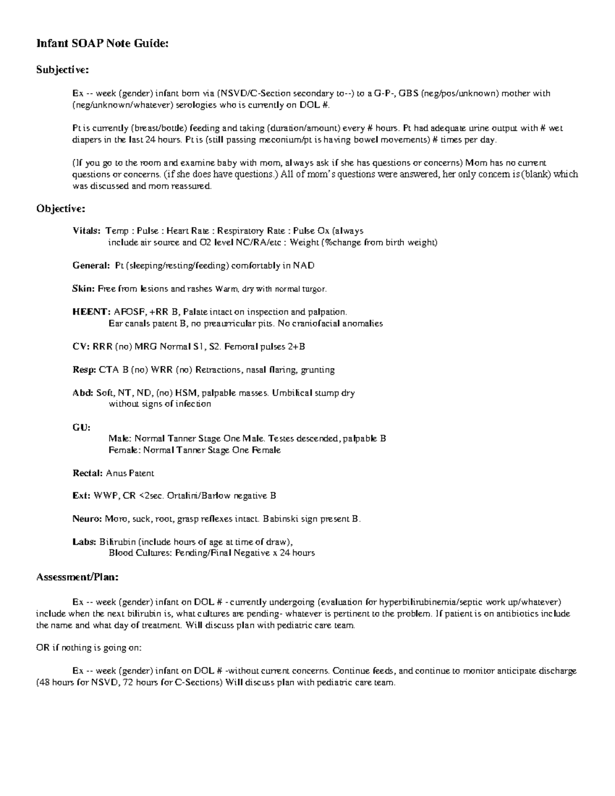 Infant SOAP Note Guide: Medical Evaluation & Care Plan - Studocu