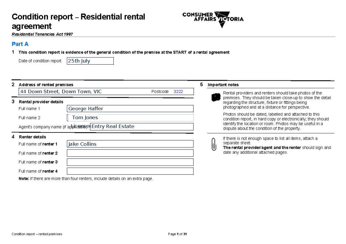 Cpprep 4122 - Residential Rental Condition Report for 44 Down Street ...