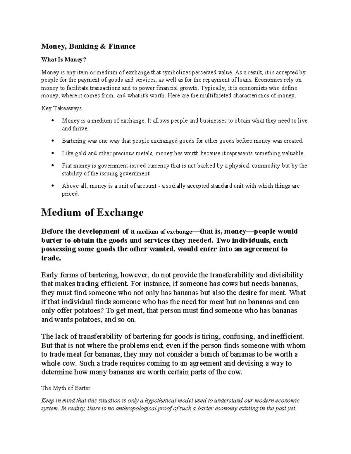 Money, Banking & Finance: Understanding the Nature and Role of Money ...