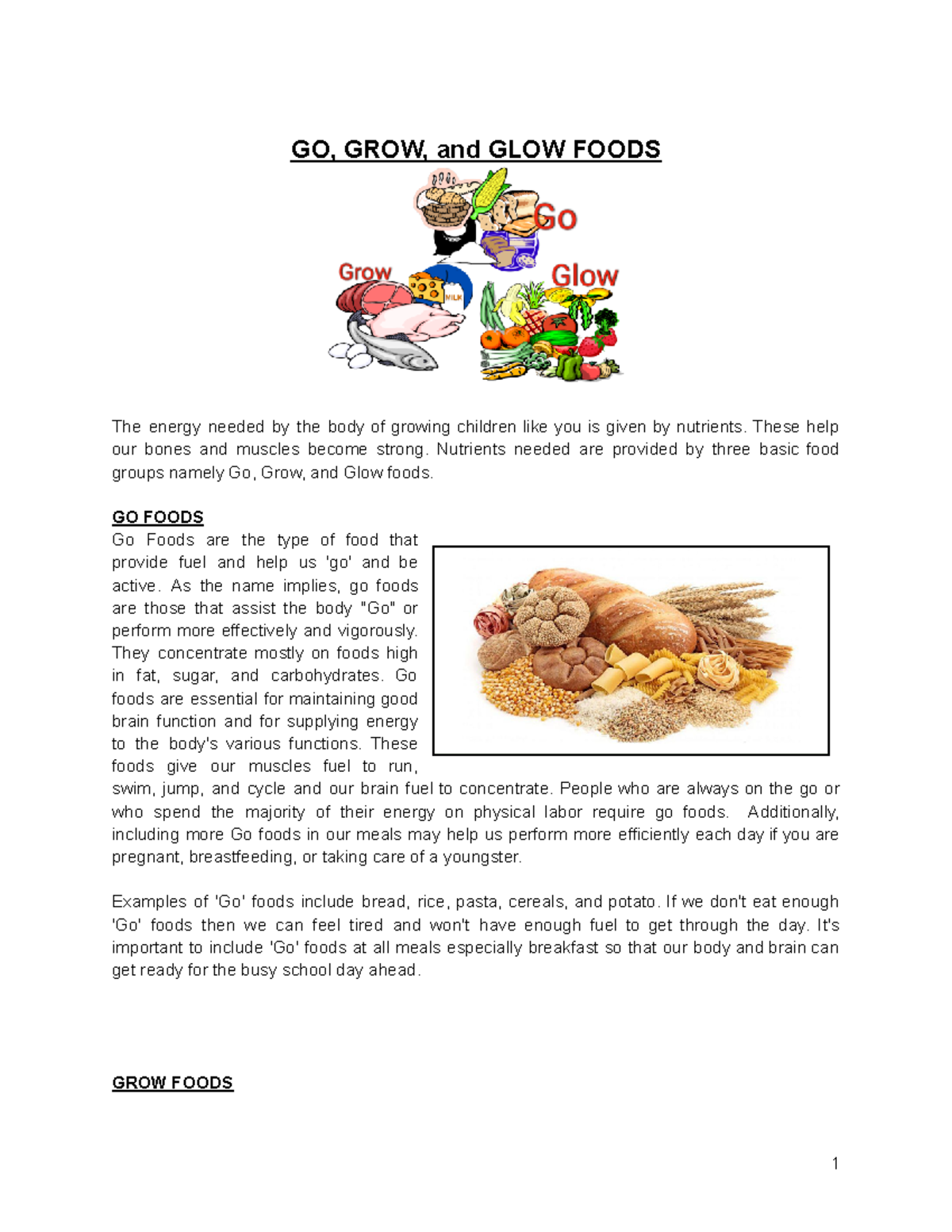 Go, Grow, and Glow Foods: Essential Meal Management Guide - Studocu