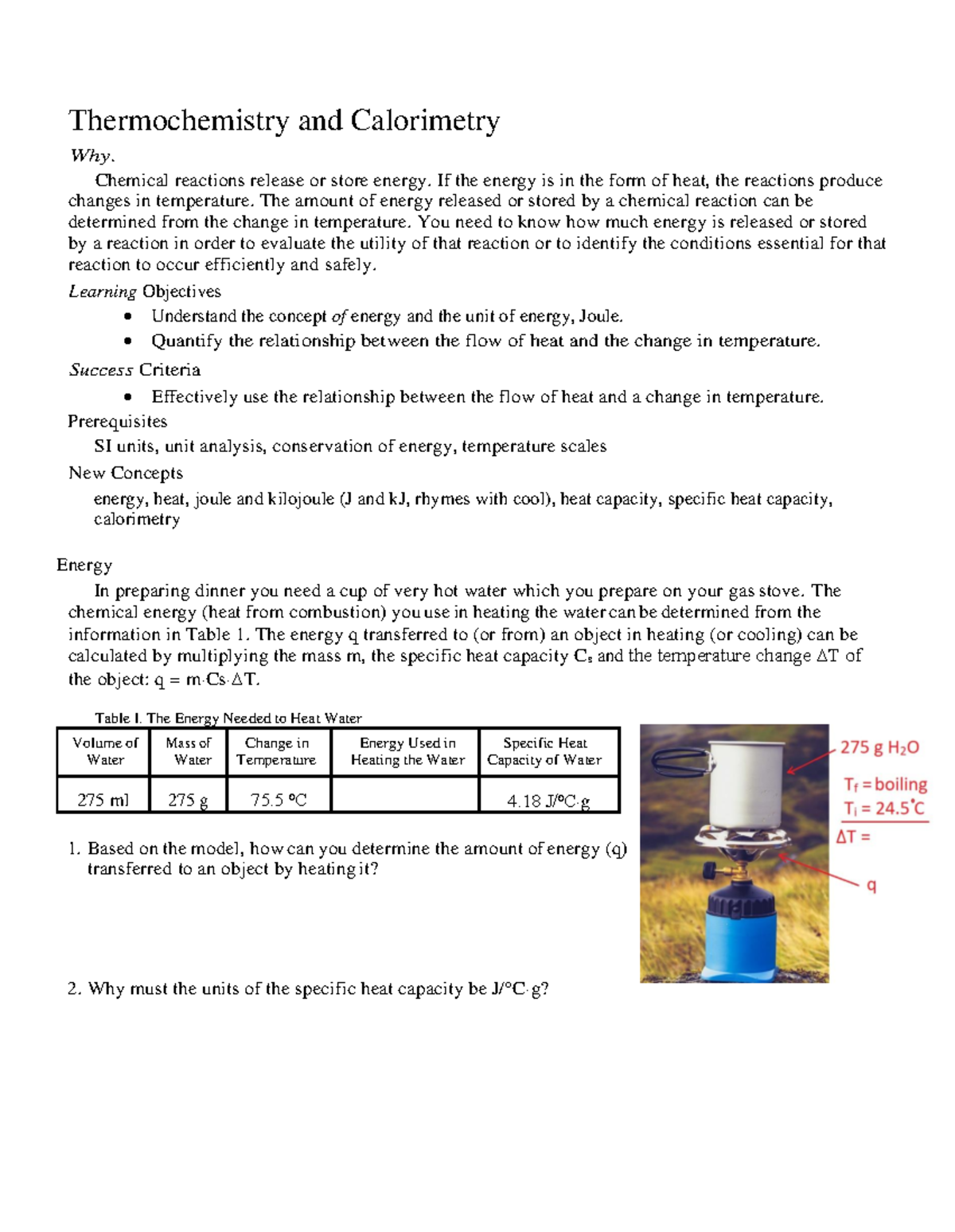 Thermochemistry WS: Understanding Energy, Heat, and Calorimetry ...