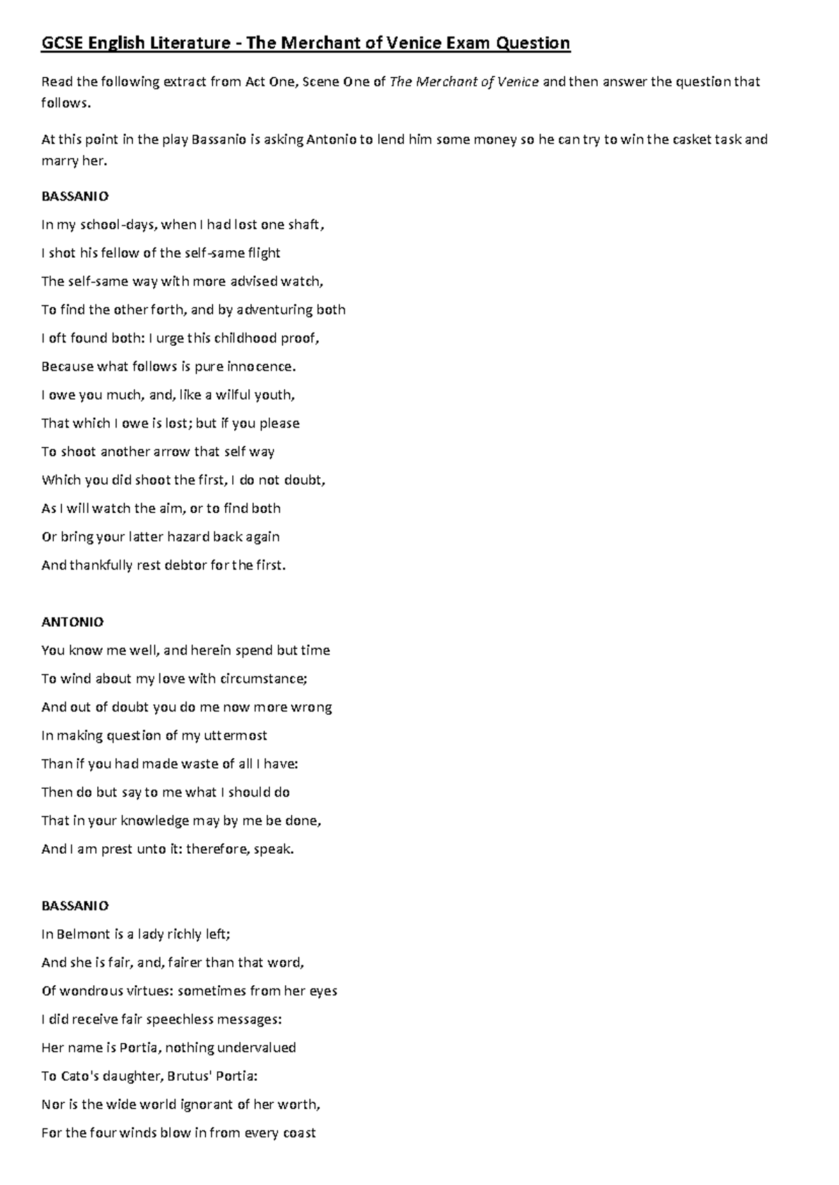 Merchant of Venice GCSE English Literature Past Paper Analysis - Studocu